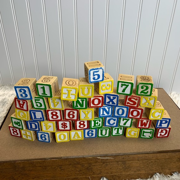 Vintage | Toys | 98s 90s Wood Play Blocks Letters Numbers Craft Toys ...